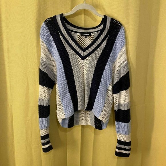 Express | Sweaters | Express Xs Sweater Navy White Gray Light Blue ...